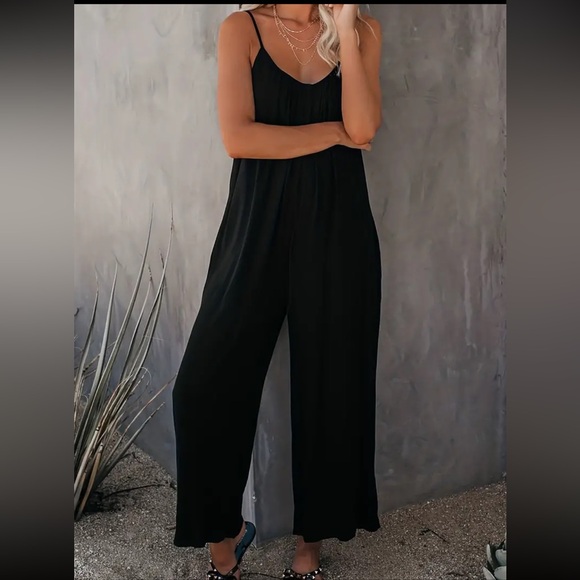 Pants & Jumpsuits | Black Relaxed Oversized Romper Wide Leg Design With ...